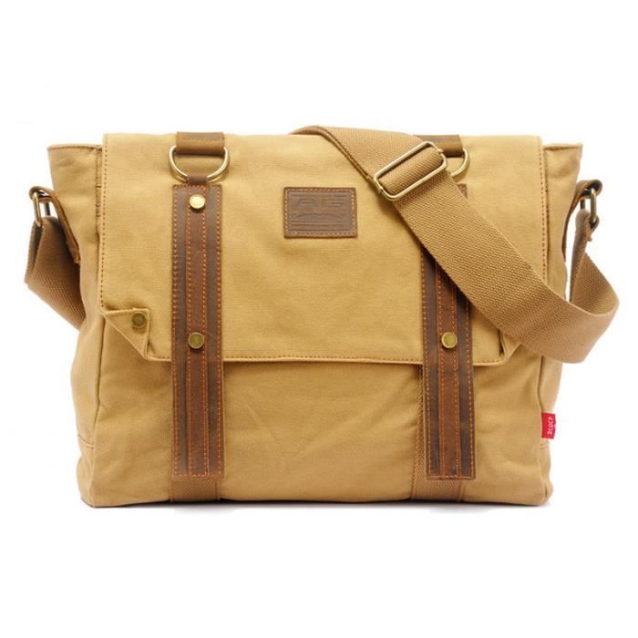 Sac à main toile Homme Rétro mode Sac à bandoulière color uni Sac à ...