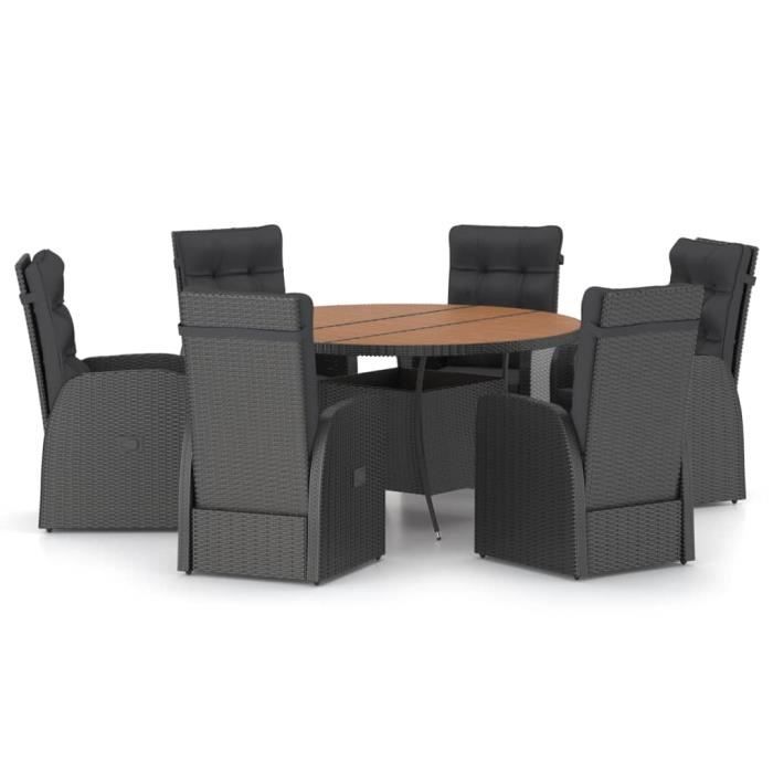 LIA Ensemble à dîner d'extérieur 7 pcs avec coussins Résine tressée - 1 ...