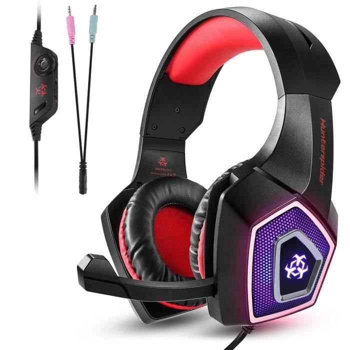 Casque Gaming PS4 Rouge,Casque Gamer filaire PC avec Lumière LED ...