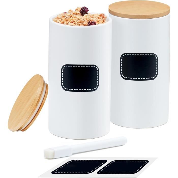 2 Boite Rangement Cuisine En Céramique Hermétique-900Ml Avec Étiquettes ...