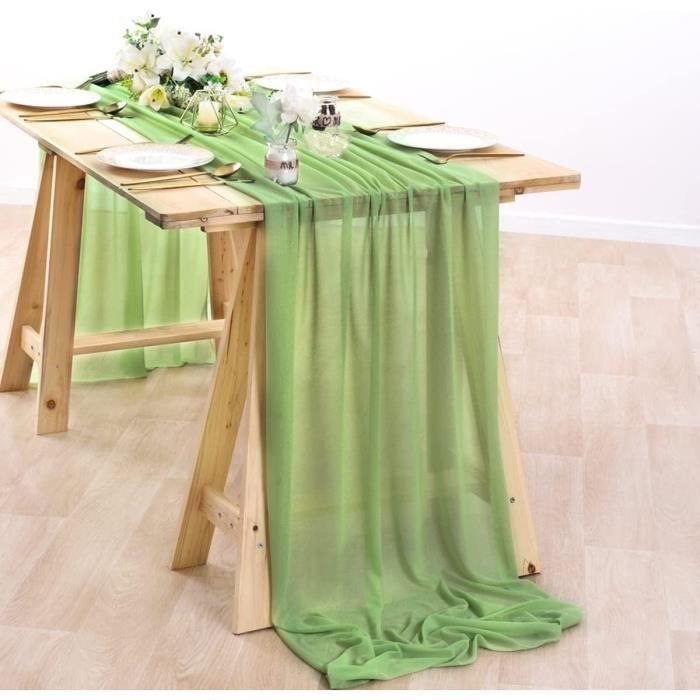 Chemin De Table Vert Sauge En Mousseline De Soie, 73 * 304Cm Chemin De ...