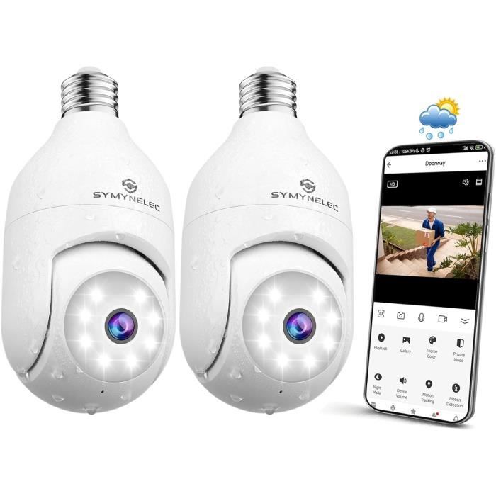 Caméra de sécurité à ampoule extérieure étanche 2 pièces, caméra Wifi ...