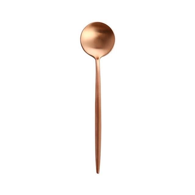MENAGERE,Dessert spoon--Ensemble de couverts en or Rose, couteaux à ...