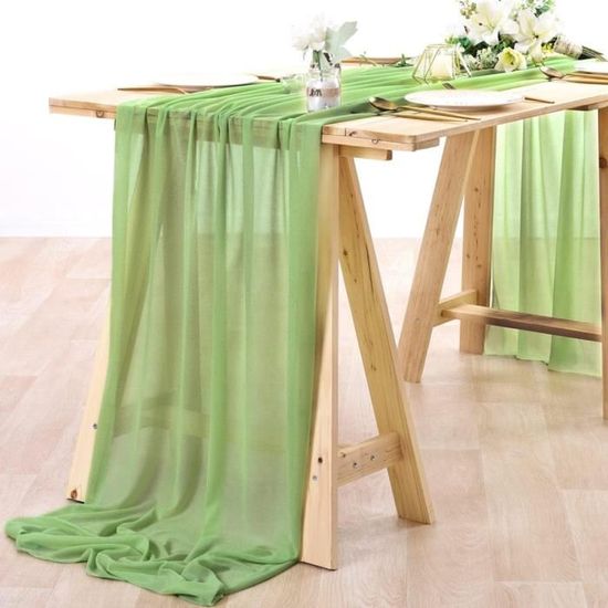 Chemin De Table Vert Sauge En Mousseline De Soie, 73 * 304Cm Chemin De ...