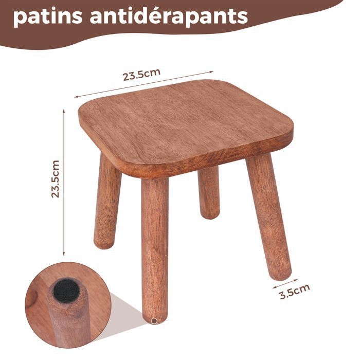 Tabouret bas carré en bois 23.5cm, Petit tabouret bois, Noyer noir ...