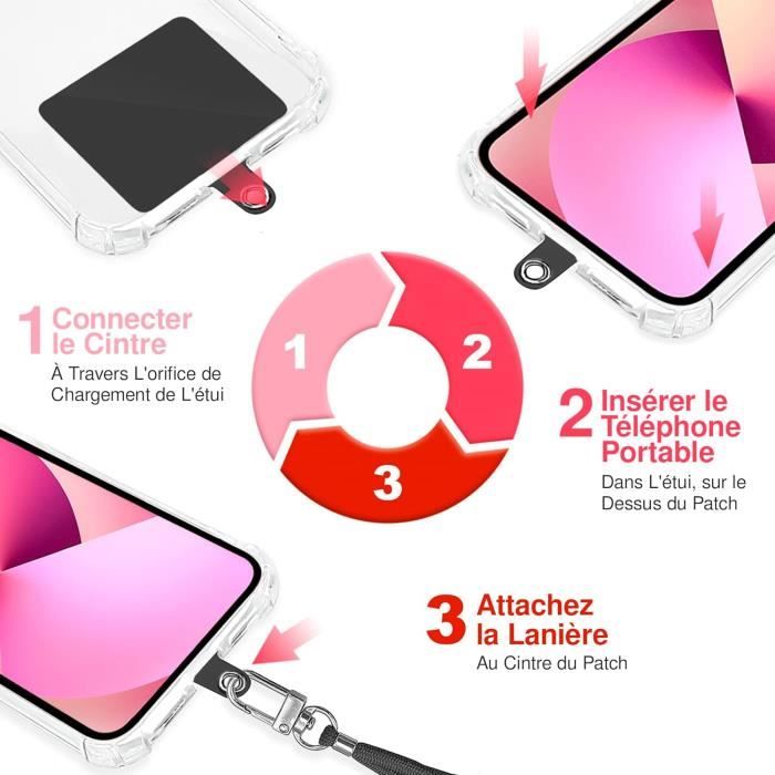 2X Cordon Collier Laniere Portable Universel [Rose] Avec [Patch De ...