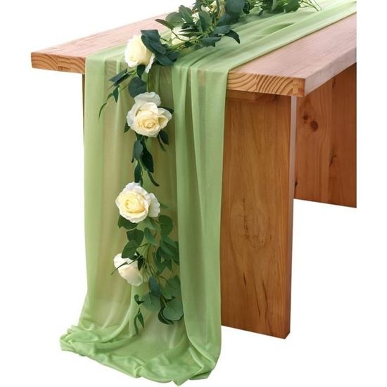 Chemin De Table Vert Sauge En Mousseline De Soie, 73 * 304Cm Chemin De ...