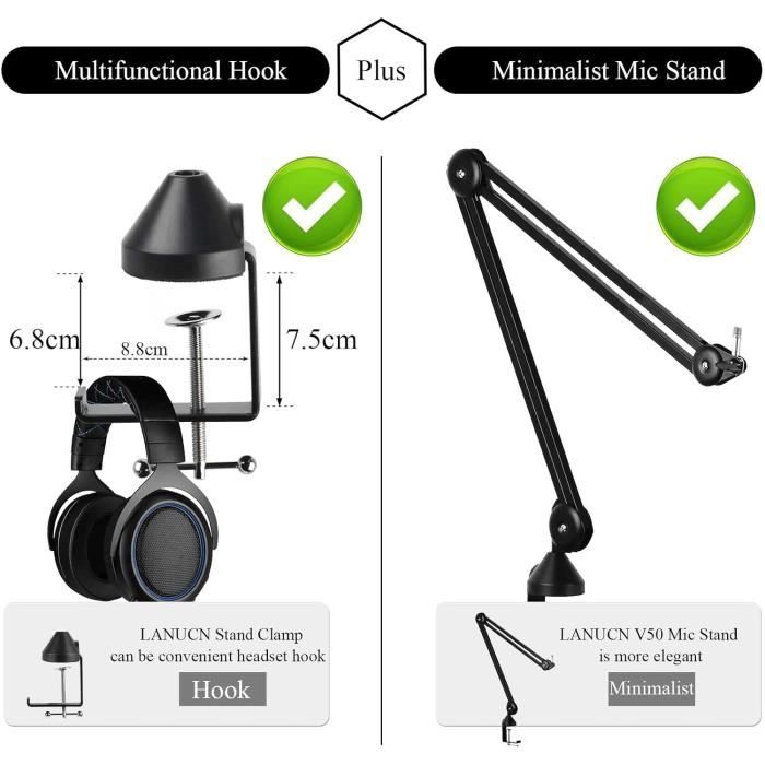 Mic Arm 2e Génération à Bras, Amélioré Perche Micro avec Pince de ...