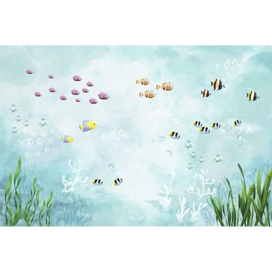 Papier Peint Panoramique 3D Mur De Fond De Poissons Tropicaux Sous ...