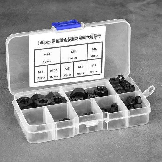 Écrous hexagonaux en nylon - VBESTLIFE - M2/M2.5/M3/M4/M5/M6/M8/M10 - 140 pièces - Résistant aux ...