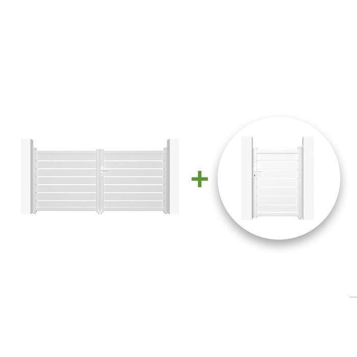 Lot portail battant et portillon - Casanoov - VOGEL - 3m H.143cm / Portillon 1m H.143cm - Blanc ...