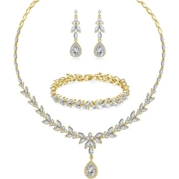 Parure Mariage Femme Avec Zircon Cubique 5A Blanc, Ensemble De Bijoux ...