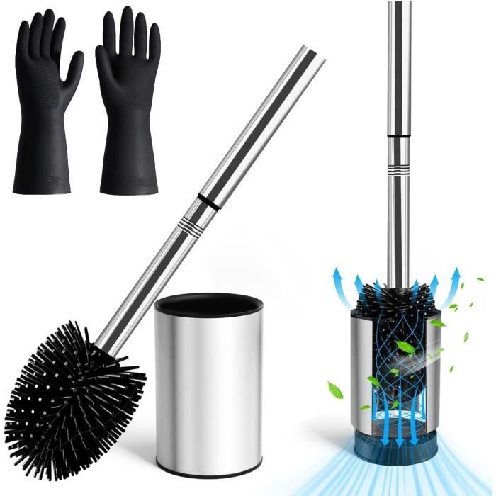 Brosse Wc En Silicone Avec Support De Récipient, Brosse Wc En Acier Inoxydable 304, Noire, Tête ...
