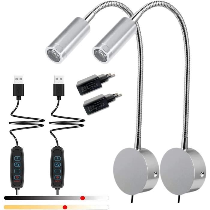 Liseuse LED Tete de Lit, 2 Lampes de Lecture Murale Dimmable 10 Niveaux ...