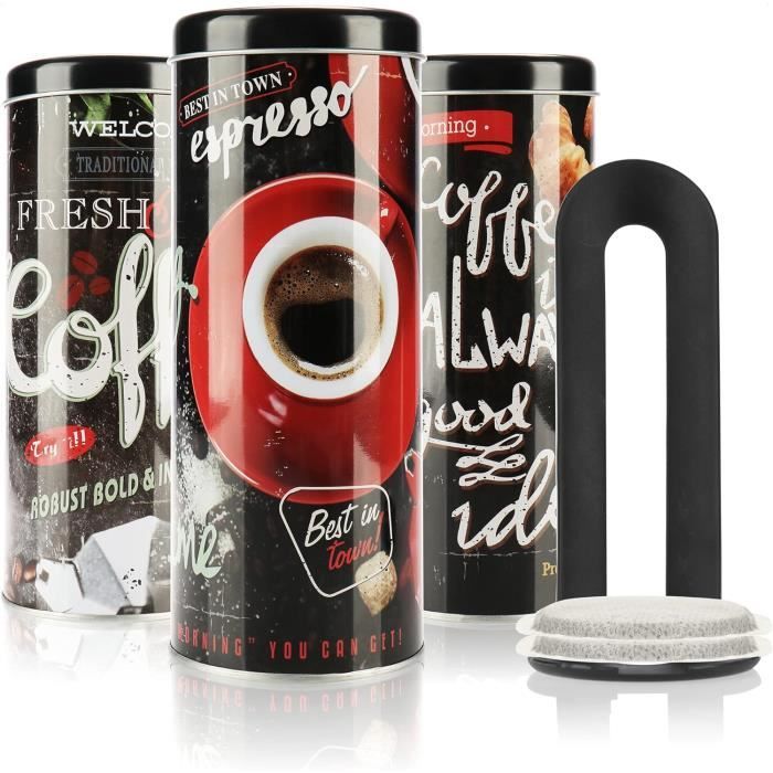 ® 3X boîte à dosettes de café et 1x lève-dosettes - boîte en métal pour ...
