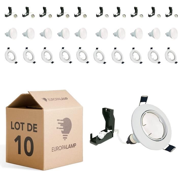 10 Spots Encastrable Orientable Blanc Avec Gu10 Led De 5w Eqv 40w