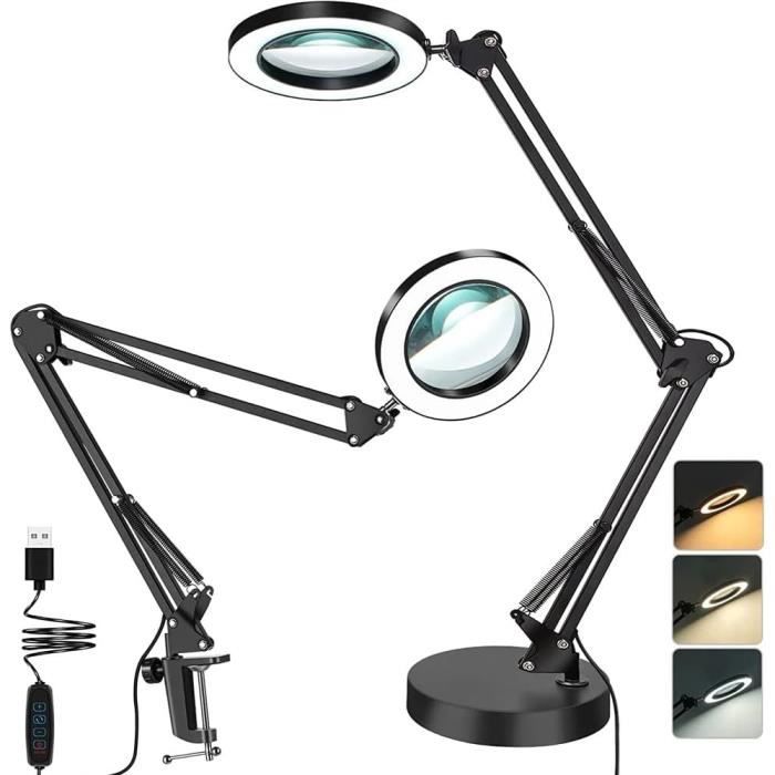 Lampe Loupe Sur Pied,Lampe Loupe De Bureau,Loupe Eclairante,Avec Pince Et Base, 8 Dioptries, 3 ...