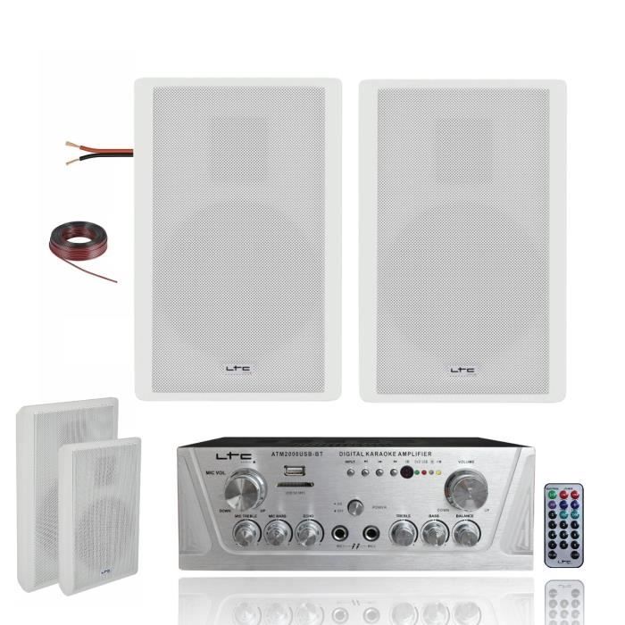 Paire Enceintes Extra Plates Murales 120W - Ampli LTC Compact Stéréo ...