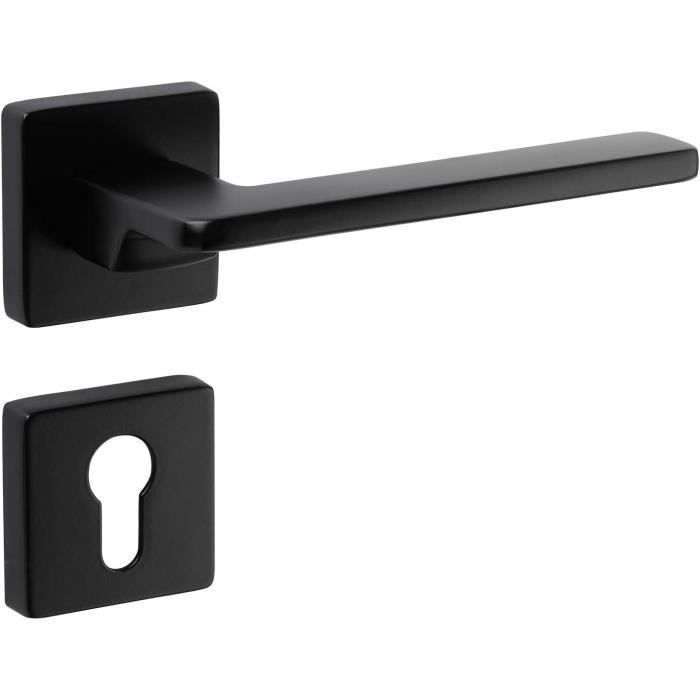 Poignée De Porte Adamo Noir Matt Carrée Avec Rosace Pour Serrure À ...
