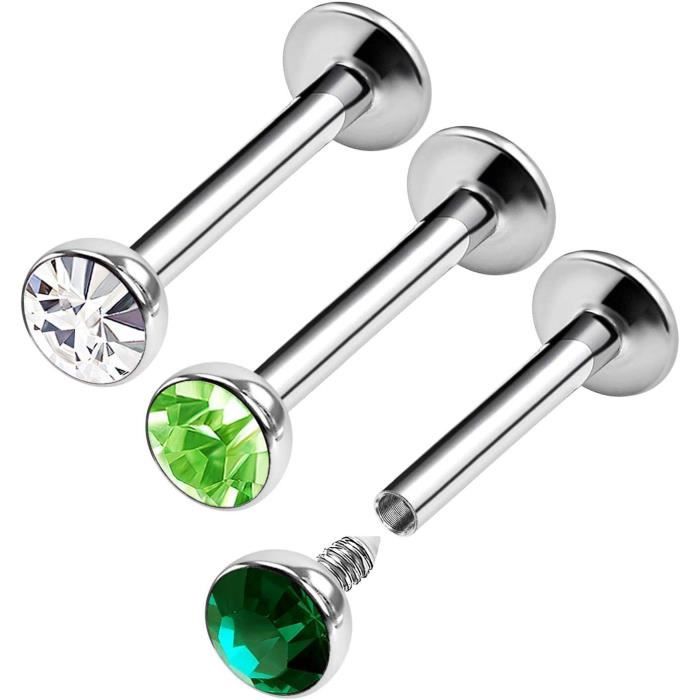 Lot De 3 Piercings Labret En Acier Chirurgical À Filetage Interne ...
