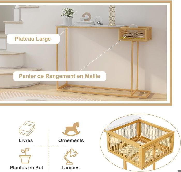 GIANTEX Console Meuble Entrée avec 1 Etage et Panier- En Effet Marbre ...