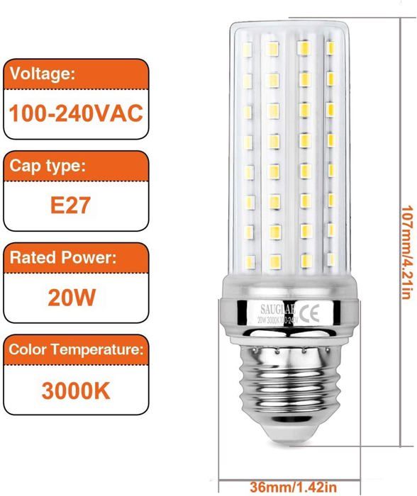 Ampoules de Maïs LED 20W, Équivalent 150W Ampoule Incandescente, 2300LM, 3000K Blanc Chaud ...