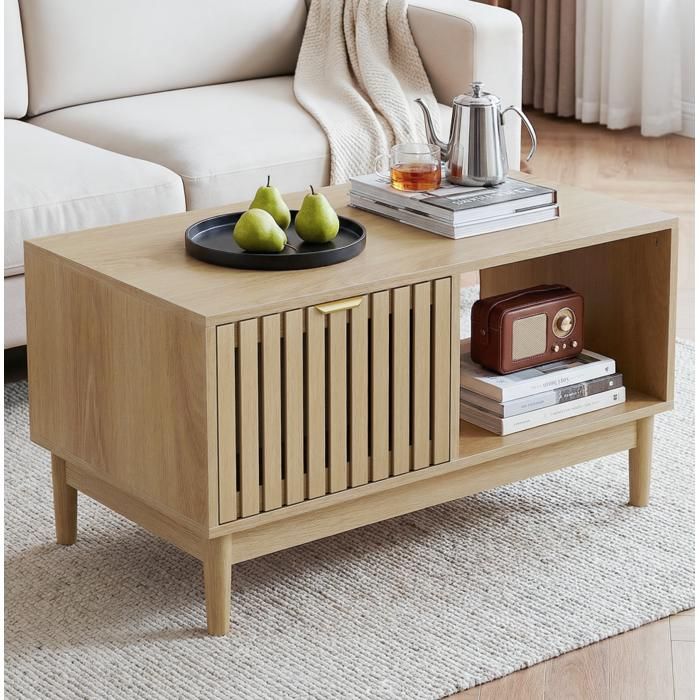 Table basse 80x50 cm style mid-century moderne avec tiroir, niches ...