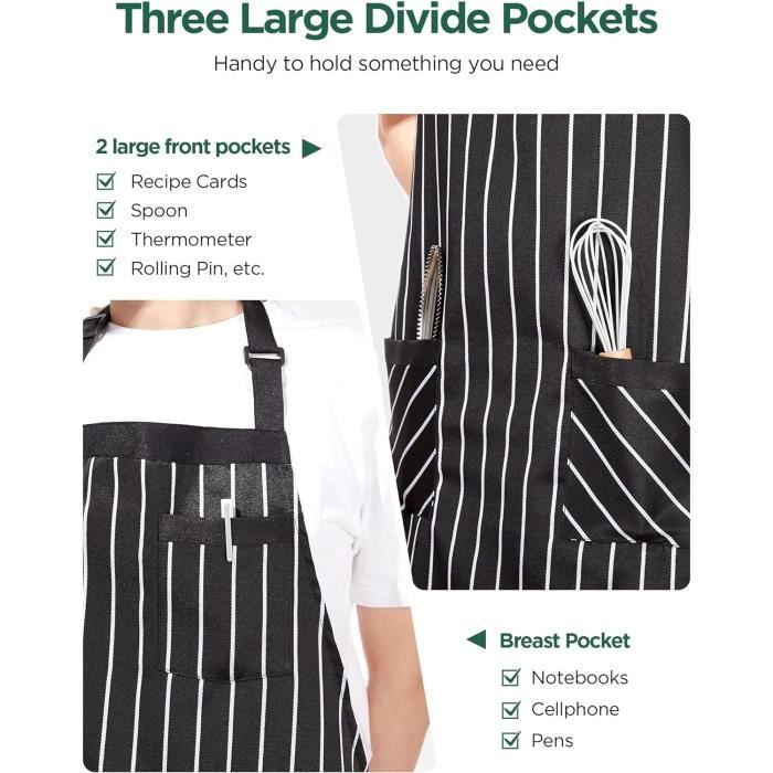 2 Packs Réglable Tablier De Cuisine Avec 3 Poches Cuisson À Domicile Tabliers Pour Femmes Hommes ...