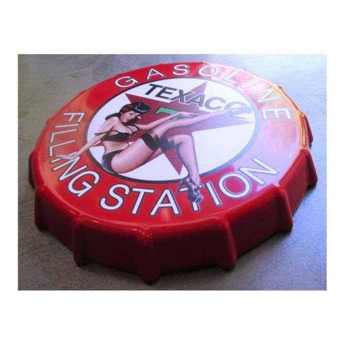 Plaque metal capsule texaco pin up brune jambe en l'air 21cm deco ...