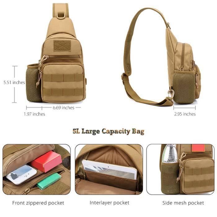 Sacoche Poitrine Bandoulière Sling Homme Toile Sac épaule Tactique ...