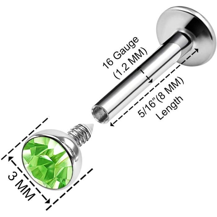 Lot De 3 Piercings Labret En Acier Chirurgical À Filetage Interne ...