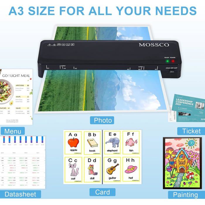 MOSSCO Plastifieuse A3 A4 A5 A6 Machine à plastifier à chaud et à froid ...