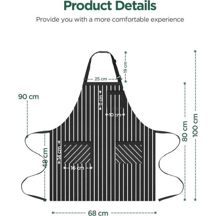 2 Packs Réglable Tablier De Cuisine Avec 3 Poches Cuisson À Domicile Tabliers Pour Femmes Hommes ...