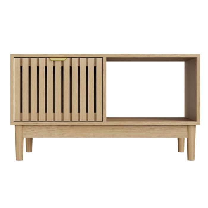 Table basse 80x50 cm style mid-century moderne avec tiroir, niches ...