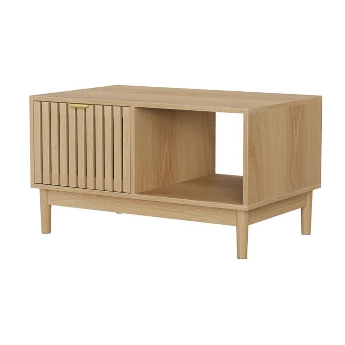 Table basse 80x50 cm style mid-century moderne avec tiroir, niches ...