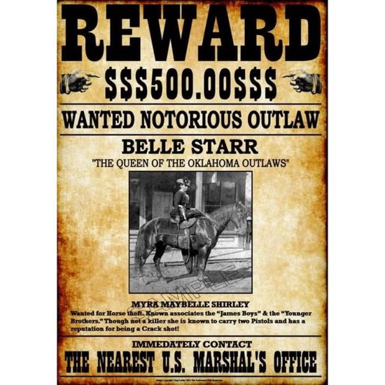 Poster Vintage Wanted Belle Starr Western Cowboy Photo Art Mural Poster A4[u3005] - Cdiscount Maison