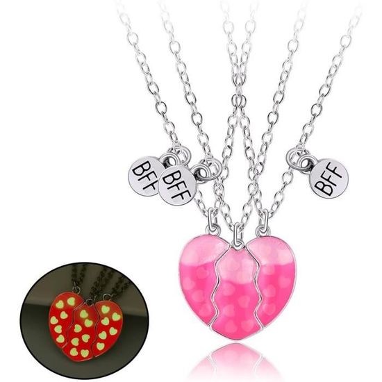 3 Filles Bff Collier D'Amitié, Meilleurs Amis Colliers Lumineux, Coeur ...