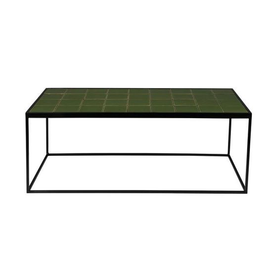 Table Basse 93x43x36 Cm Avec Plateau En Carreaux De Céramique Verte