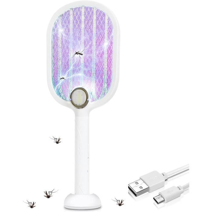 Raquette Moustique Electrique, 2 En 1 Rechargeable Par Usb Raquette Anti Moustiques 3000 V ...