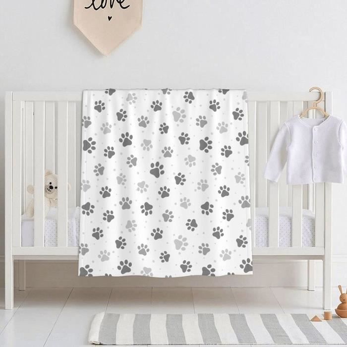 Couverture Bébé Blanc Gris Patte De Chien Jeter Couverture Douce ...