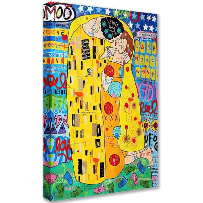 Toile Murale Colorée Graffiti Street Pop Art Peintures Le Baiser Par ...