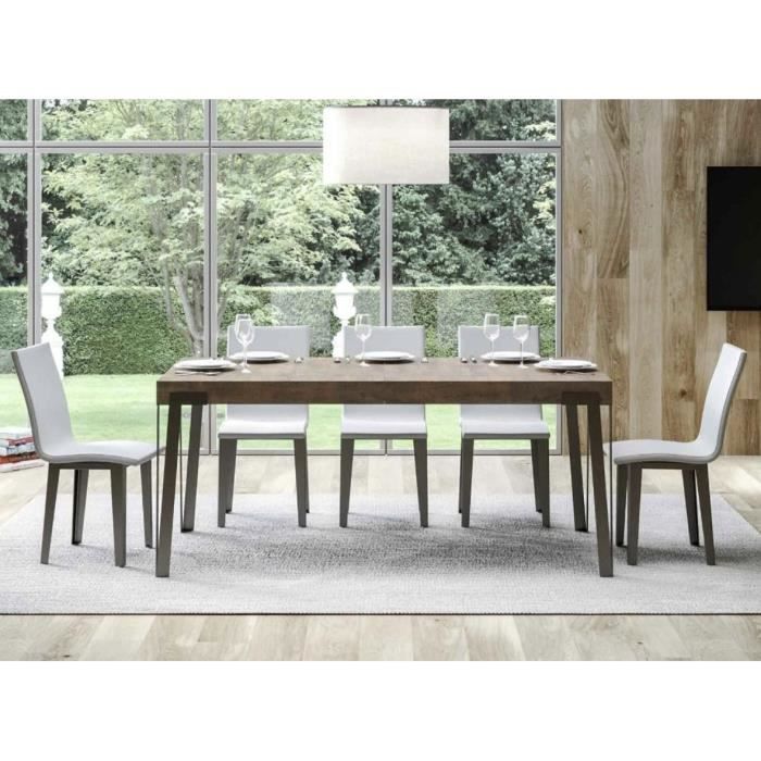 Table extensible 6 à 12 personnes bois noyer et pieds métal anthracite ...