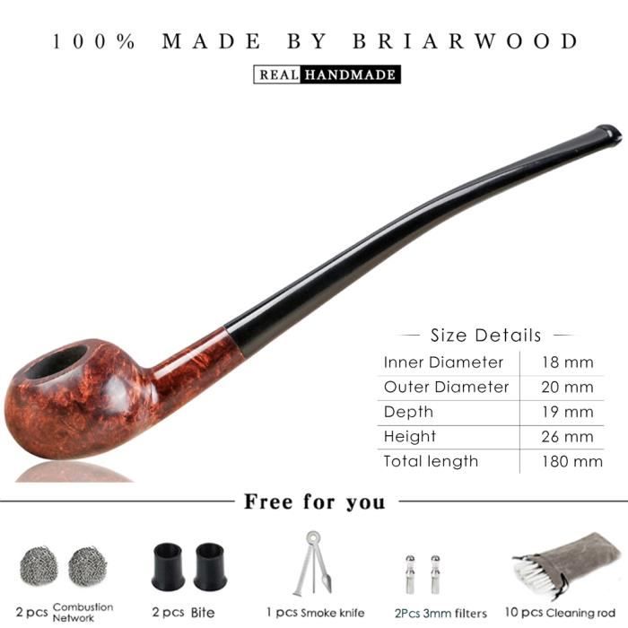 Pipe,Tuyau à fumée en bois de bruyère,à longue tige,avec filtres ...