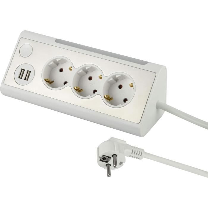62513, Multiprise Coin, 3 Prises, 2 Ports Usb 2,1 A, Lumière Led ...