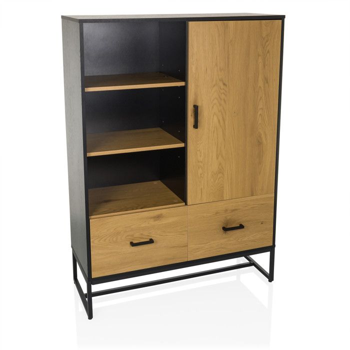 Armoire de bureau - hjh LIVING - AMIO H - Noir/Chêne - Panneau de ...