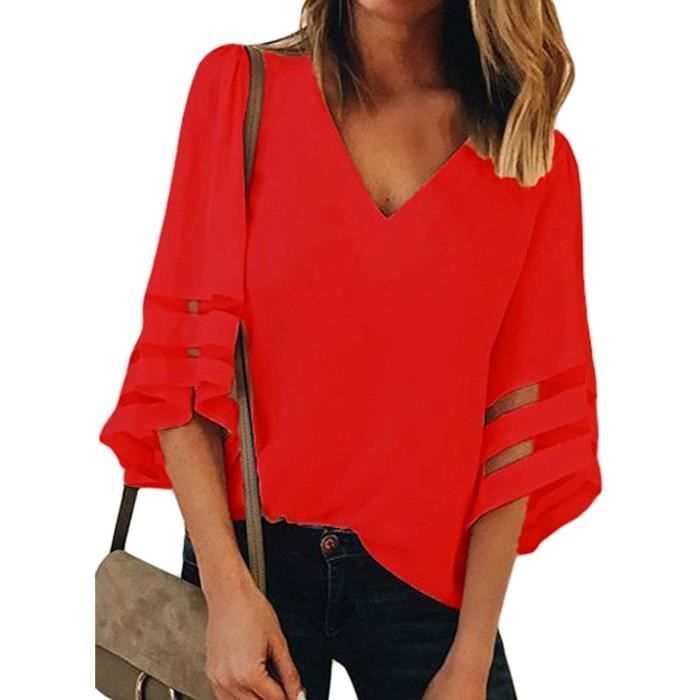 Blouse Femme Haut Élégant Tunique Chic Top Fluide Chemise Mode CHEMISE ...