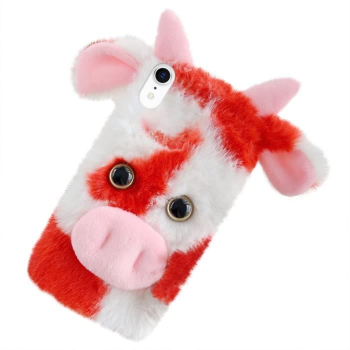 1pc Fluffy Plush Cow Mobile Phone Case Protector Compatible with iPhone ...