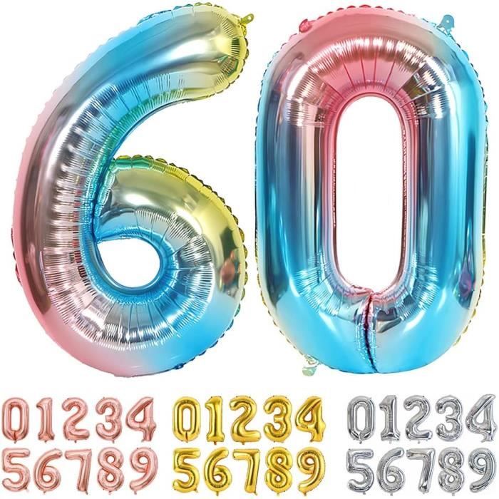 Foil Ballons Chiffre 60 Dégradé Bleu, Grands Ballon Numéro 0 1 2 3 4 5 ...