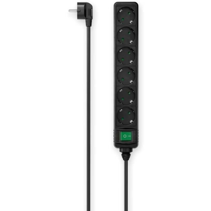 Multiprise 6 Positions Schuko, Fiche Schuko, Câble 3 Mètres, Noir, Avec ...