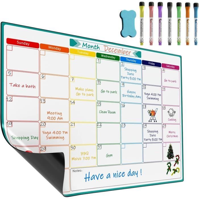Planning Mensuel Tableau Blanc Magnétique A3 Pour Réfrigérateur ...